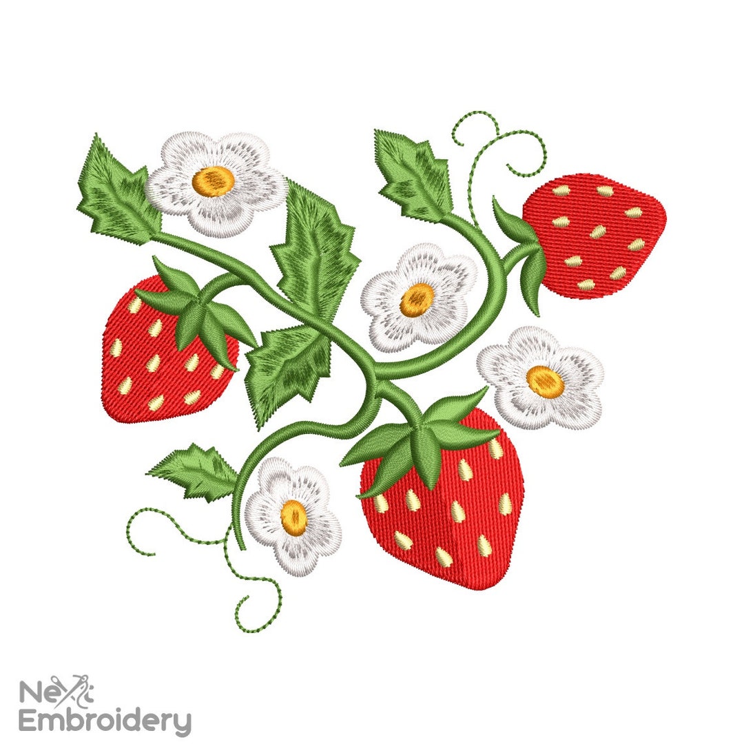 Strawberries Embroidery Design, Summer Floral Strawberry Embroidery ...