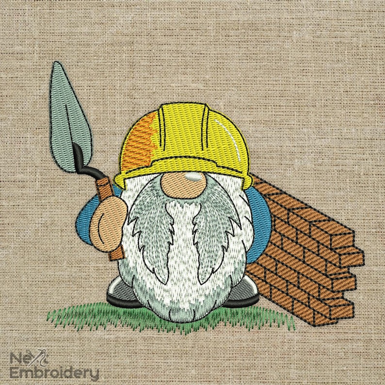 Bricklayer Gnome Embroidery Design Construction Man - Etsy