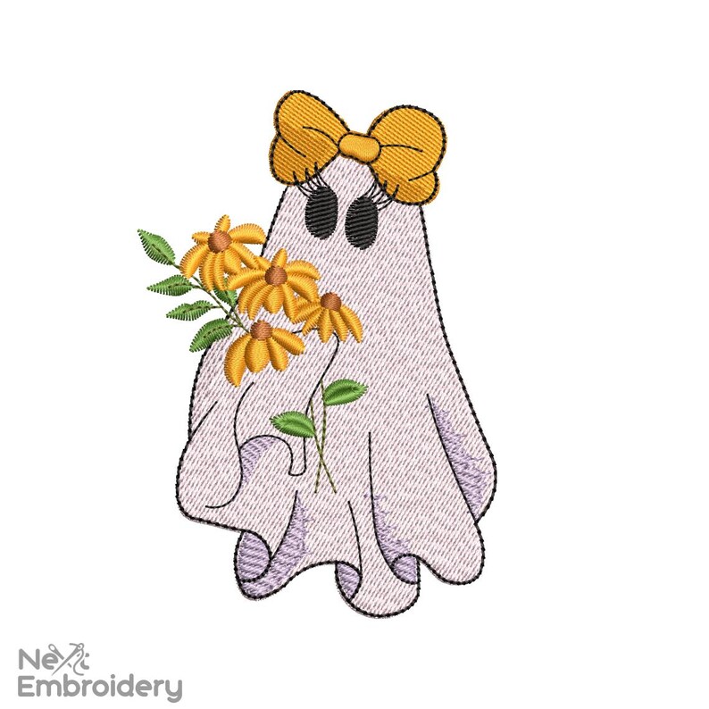 Halloween Ghost With Flowers Embroidery Design. Boo Embroidery, Machine ...