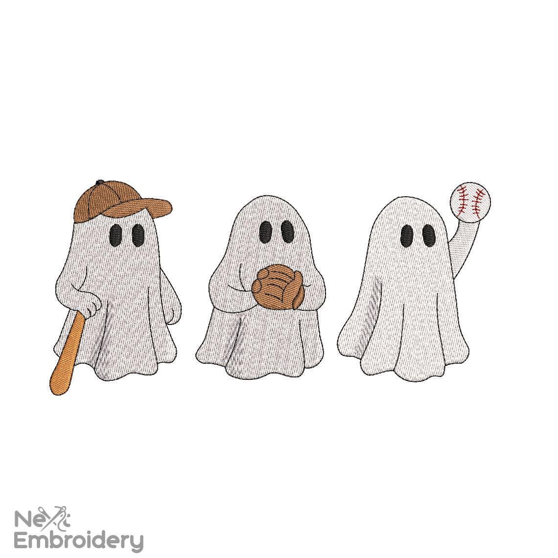 Baseball Ghosts Embroidery Design. Halloween Ghost Embroidery Design ...