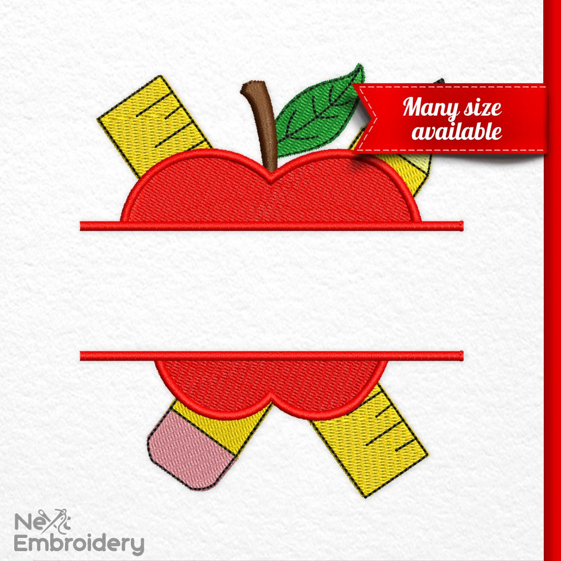 Back to School Apple and Ruler Embroidery Design. Machine Embroidery ...