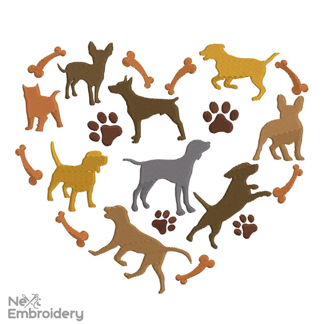 Dog Heart Embroidery Design, Instant Download - Etsy