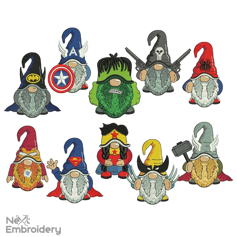 Super Hero Bundle Embroidery Design, Gnome Embroidery Design, Machine ...
