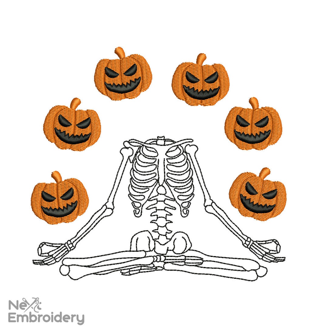 Skeleton Embroidery Design, Halloween Skeleton Meditating Embroidery ...
