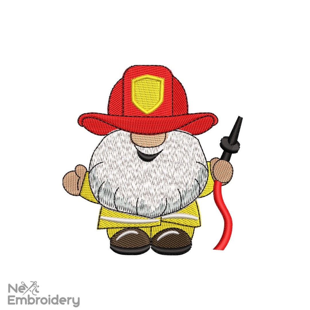 Mini Firefighter Gnome Embroidery Design, Fireman Machine Embroidery ...