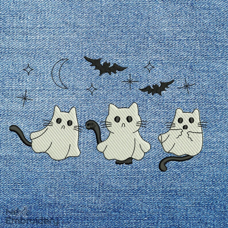 Cat Ghost Embroidery Design. Three Halloween Ghost Cat Embroidery ...