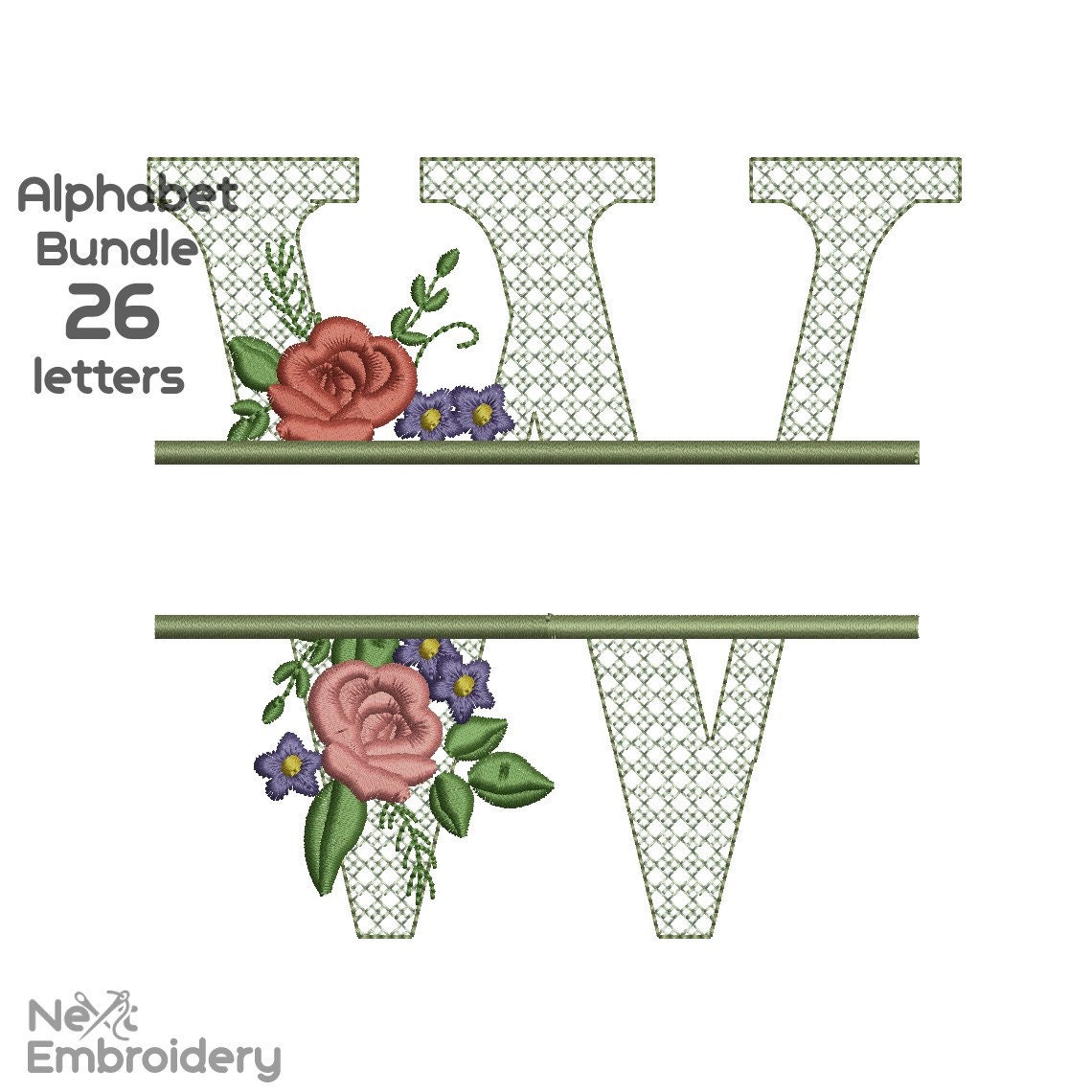 Split Alphabet With Flower Embroidery Design, Letter Embroidery Design ...