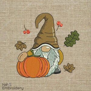 Fall Pumpkin Gnome Embroidery Design. Autumn Thanksgiving Gnome. Leafs ...