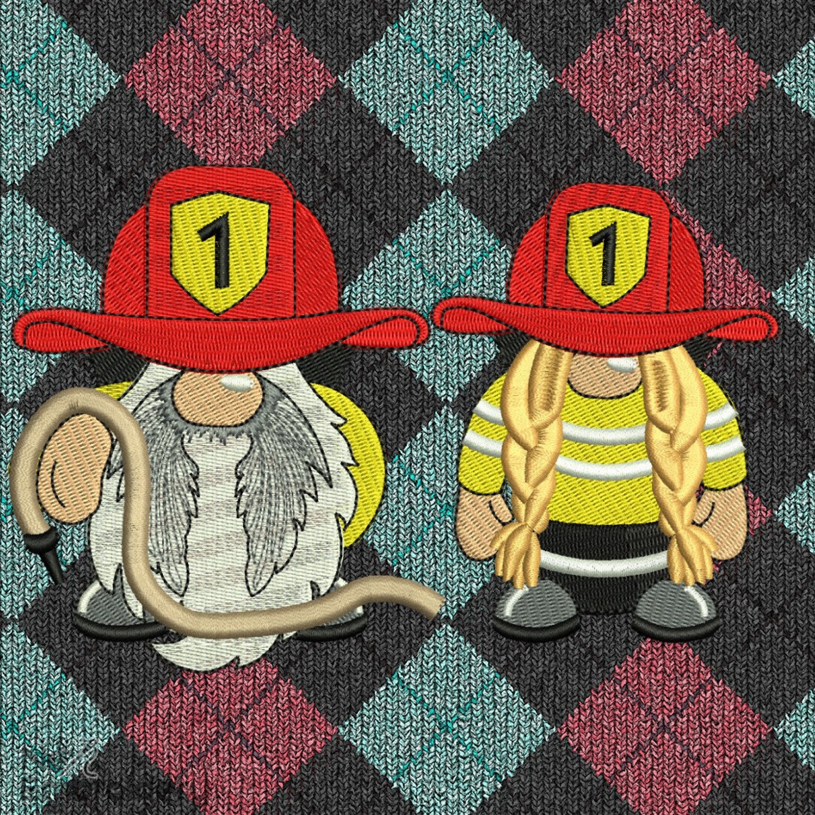 Firefighter Gnomes Embroidery Design. Fireman Machine Embroidery Design ...