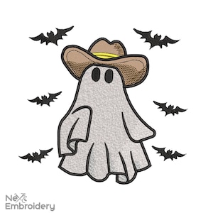 Halloween Howdy Ghost Embroidery Design. Cowboy Ghost Embroidery Design ...