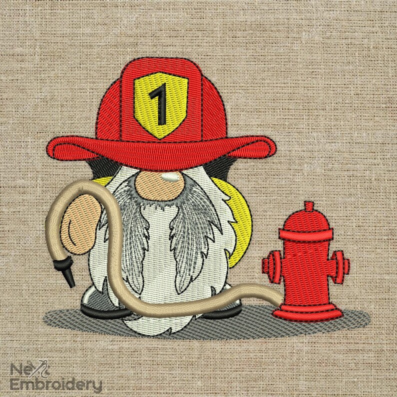 Firefighter Gnome Embroidery Design Fireman Machine | Etsy
