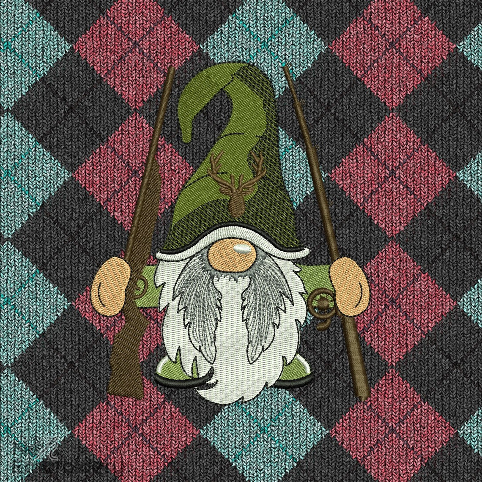 Hunting and Fishing Gnome Embroidery Design, Hunter Embroidery, Angler ...