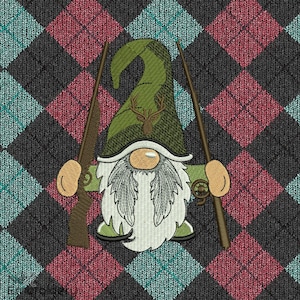 Hunting and Fishing Gnome Embroidery Design, Hunter Embroidery, Angler ...