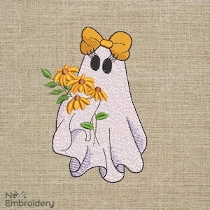Halloween Ghost With Flowers Embroidery Design. Boo Embroidery, Machine ...
