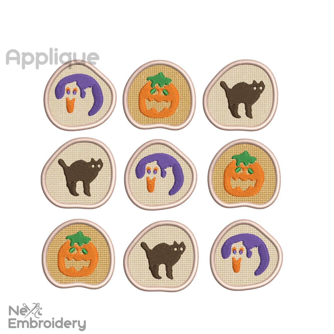 Sugar Cookies Applique Embroidery Design. Halloween Spooky Cat Pumpkin ...