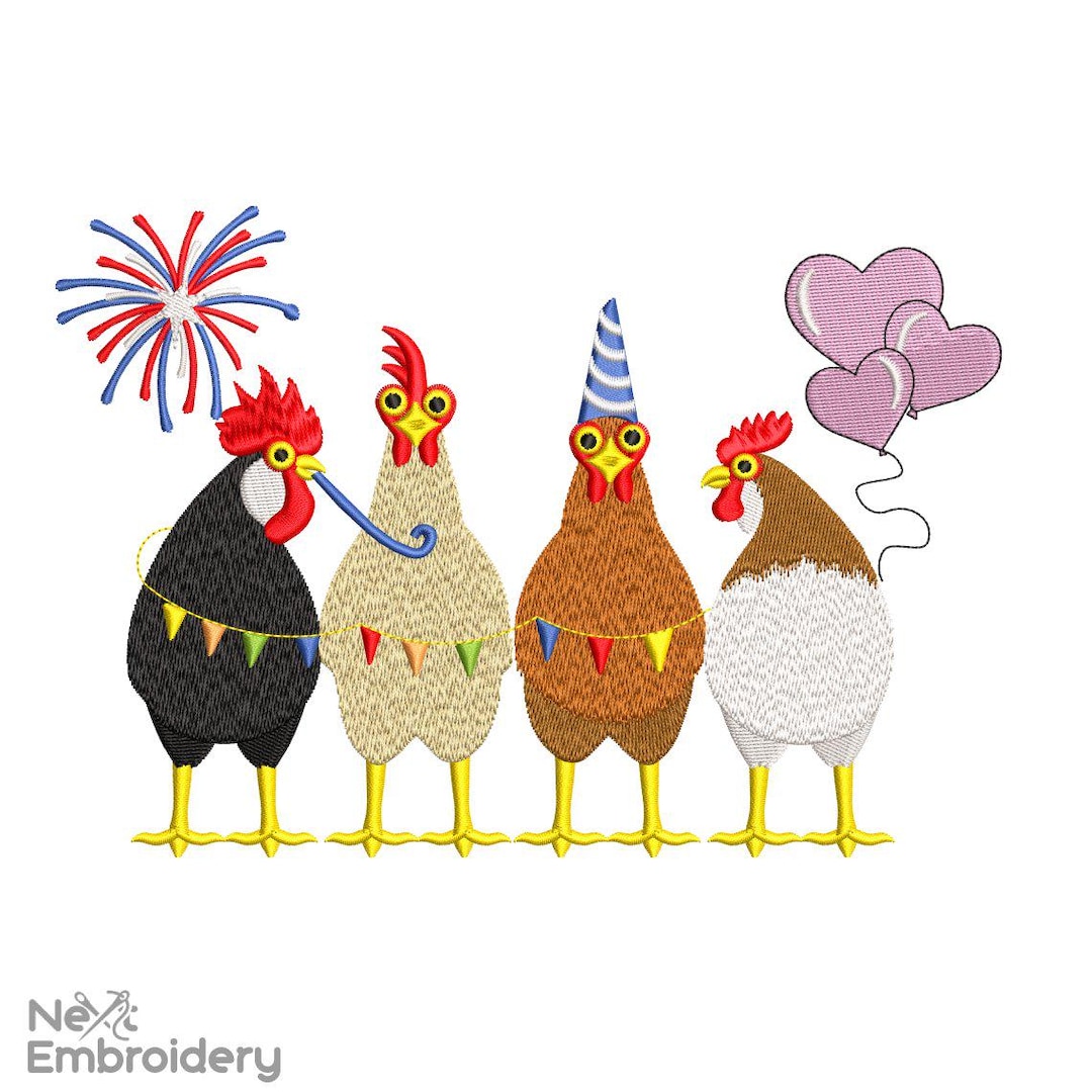 Chickens Birthday Embroidery Design, Funny Machine Embroidery File ...