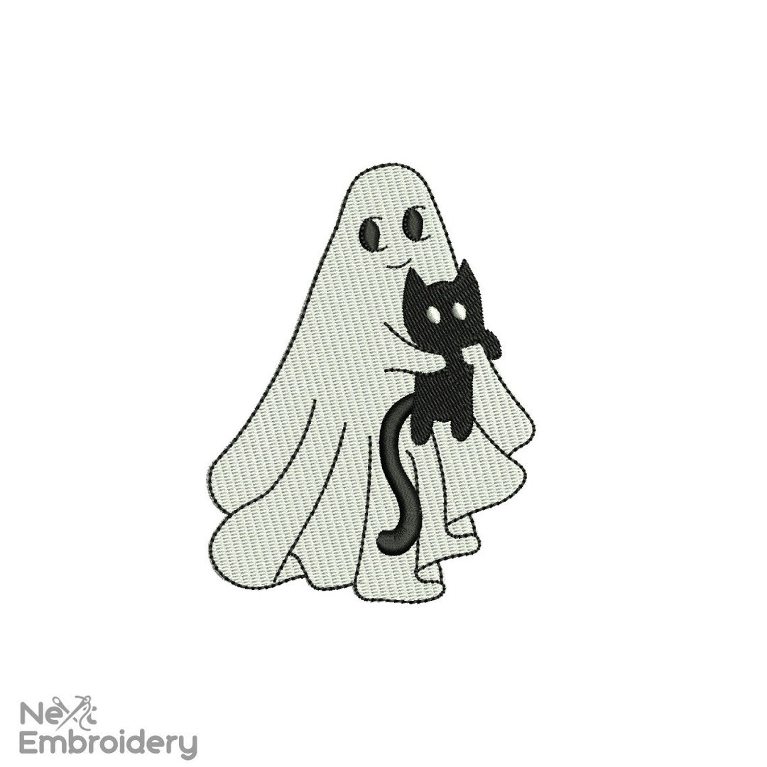 Cute Ghost With Cat Embroidery Design. Halloween Ghost Cat Embroidery ...