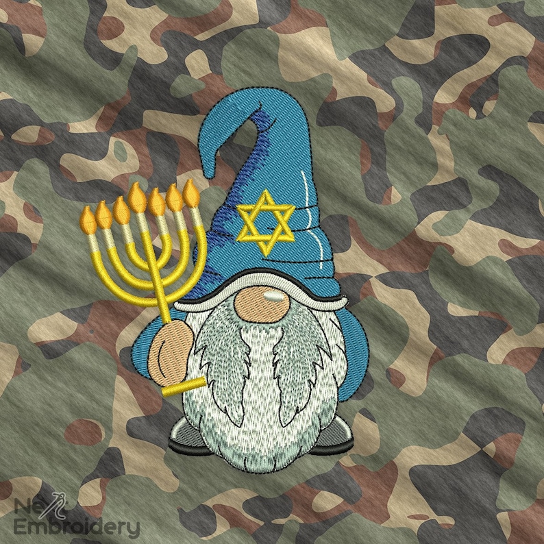 Hanukkah Gnome Embroidery Design, Jewish Gnome With Menorah Embroidery ...