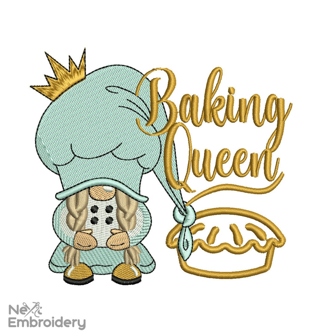 Baking Queen Embroidery Design. Gnome Embroidery Design, Tea Towel ...