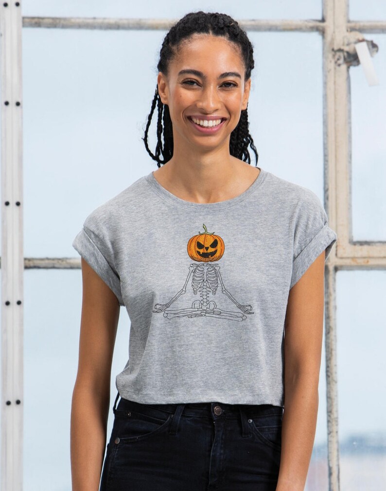 Skeleton Embroidery Design. Halloween Pumpkin Skeleton Meditating ...