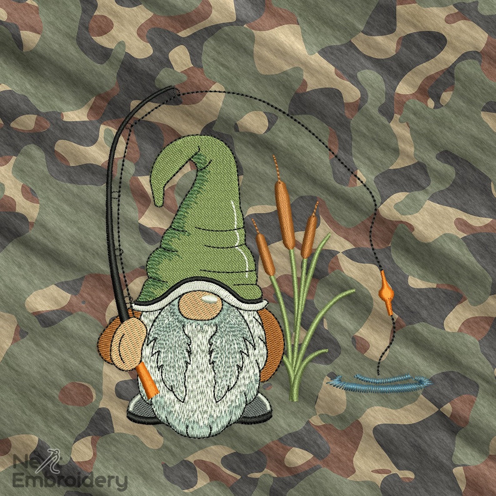 Fishing Gnome Embroidery Design, Fisher Embroidery, Angler Embroidery ...