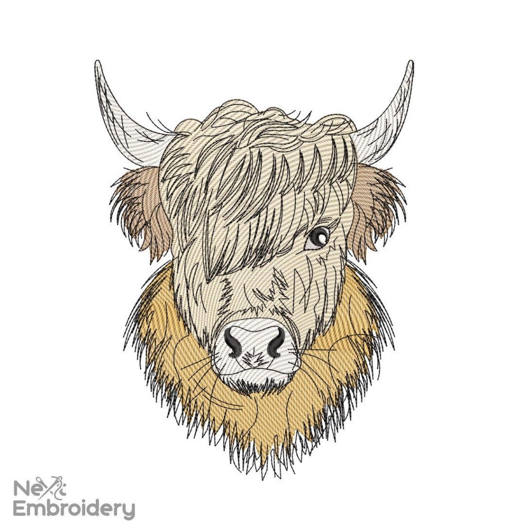 Highland Cow Embroidery Design, Line Art Embroidery Design, Minimalist ...