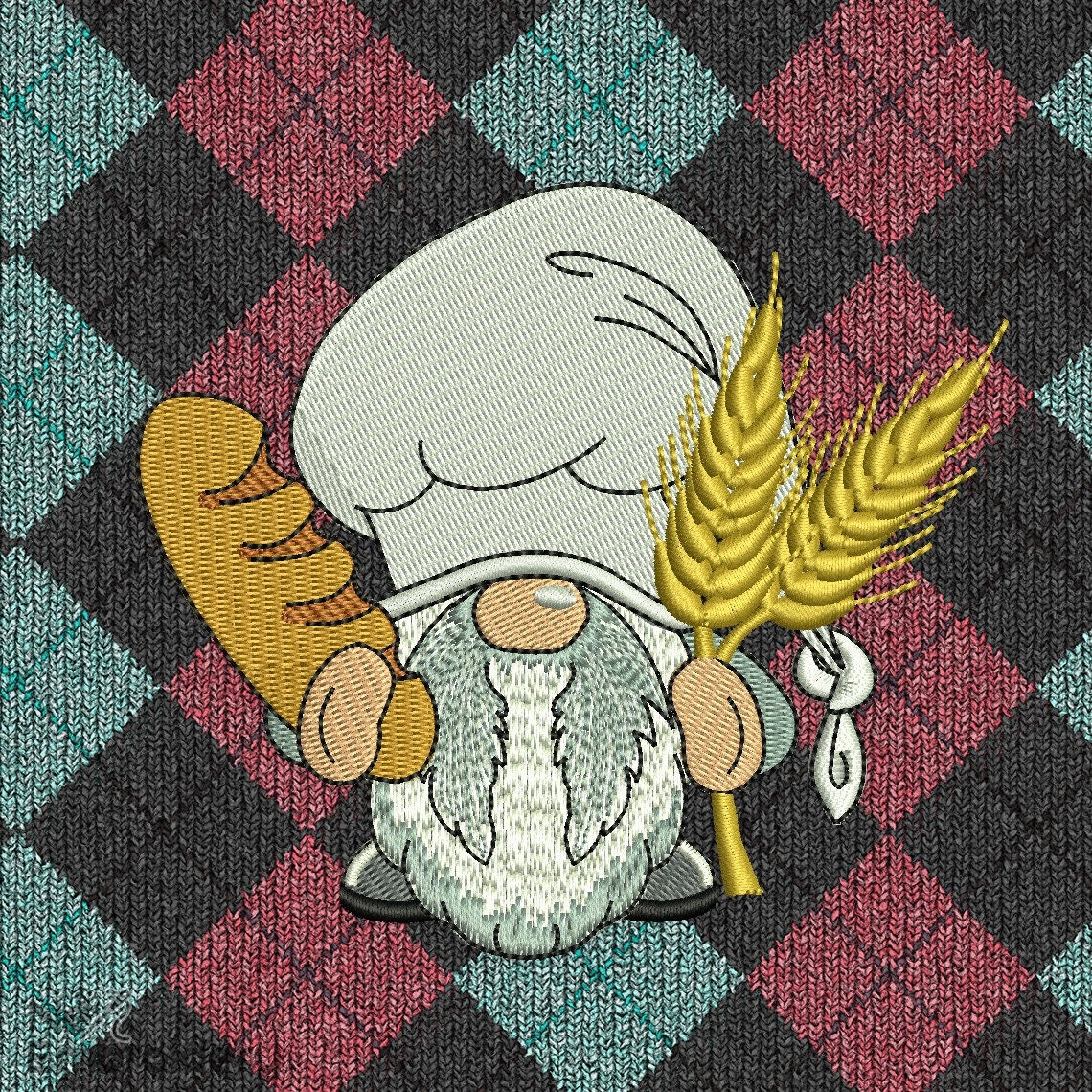 Baker Gnome Embroidery Design. Bread Embroidery Design, Tea Towel ...