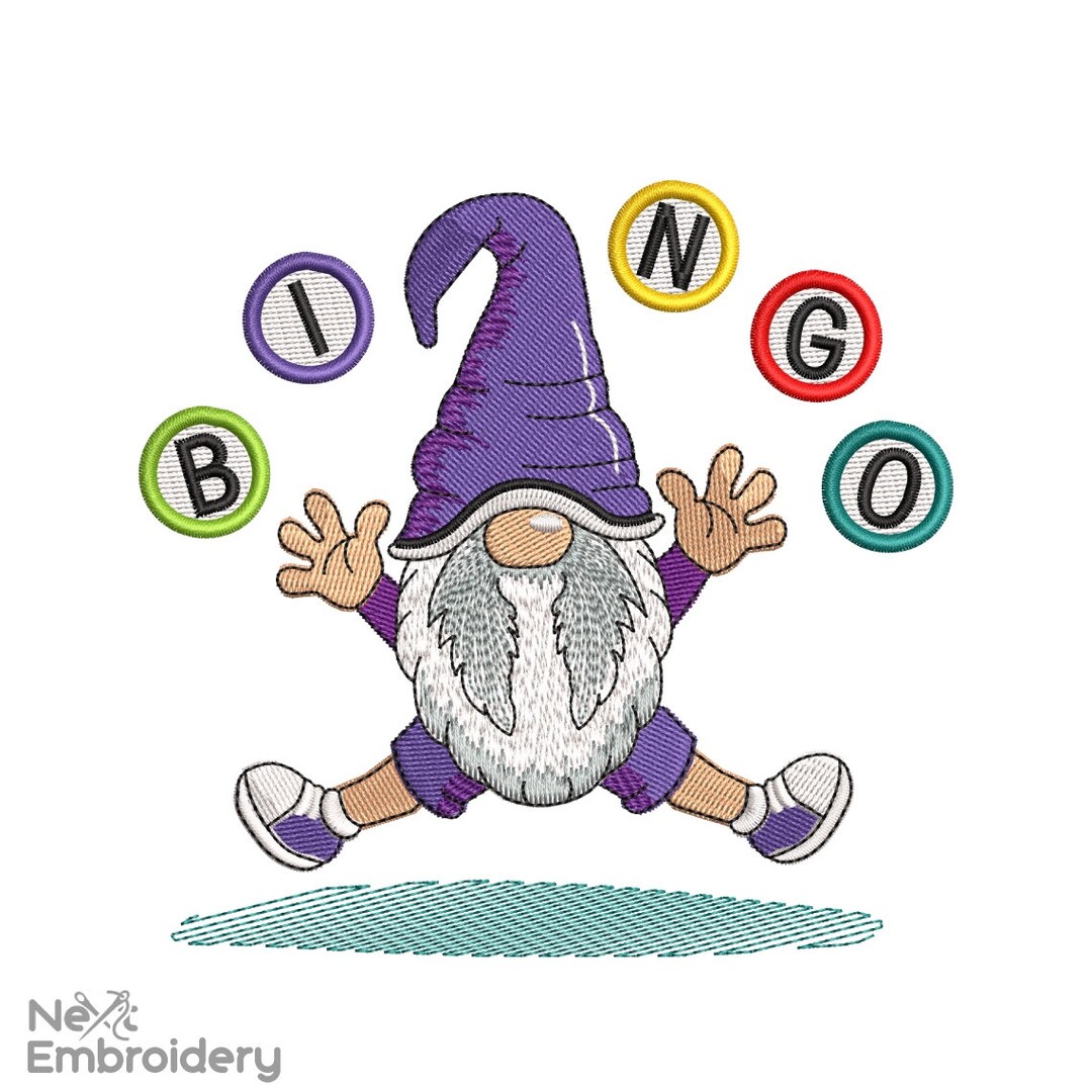 Bingo Gnome Embroidery Design, Bingo Player Embroidery Designs - Etsy