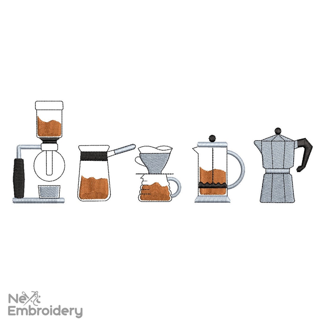 Coffee Brewing Methods Embroidery Design. Coffee Lover Embroidery ...