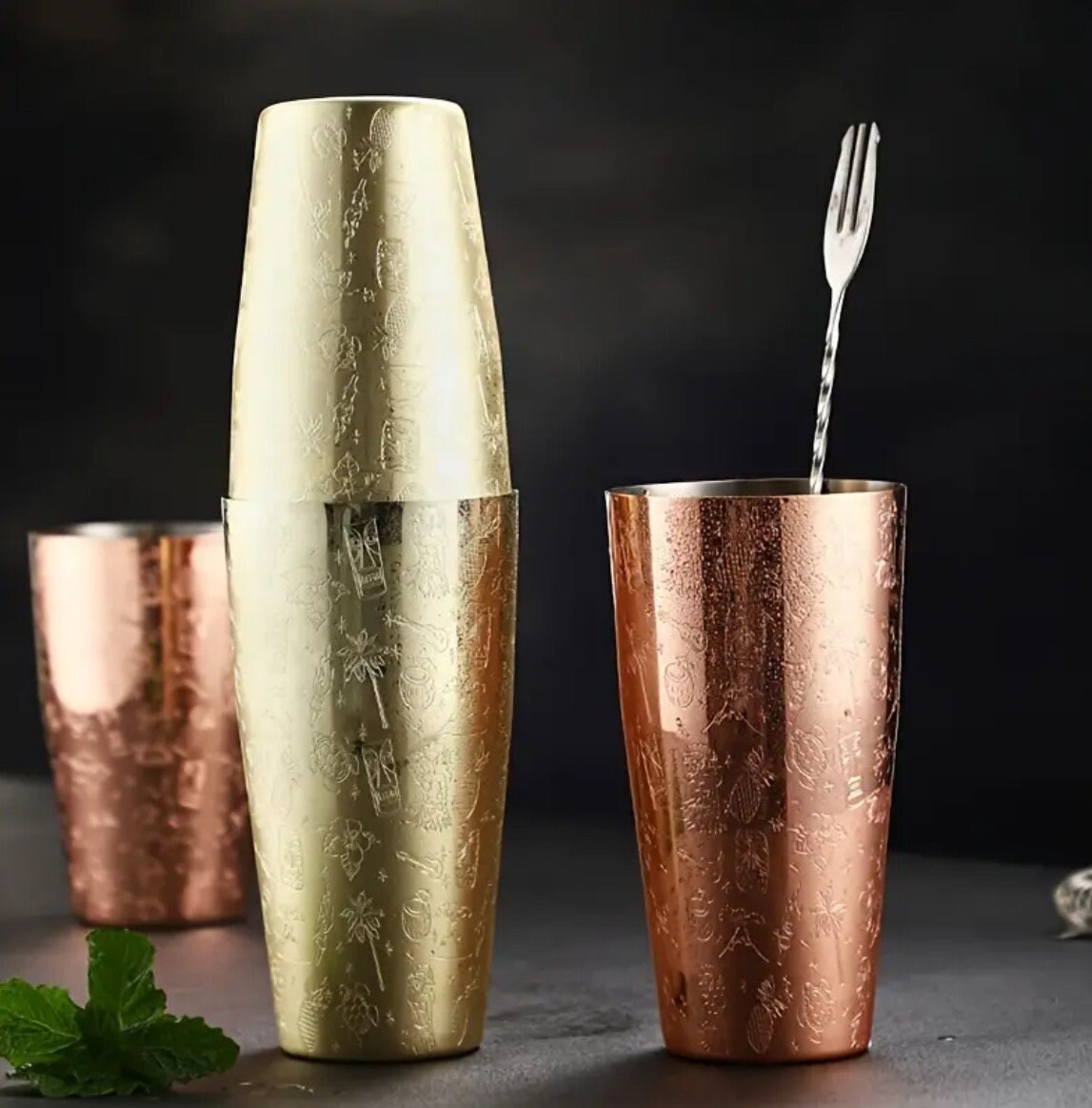 Boston Shaker Stainless Steel Tiki Motifs Hawaiian Mixology Bartender ...