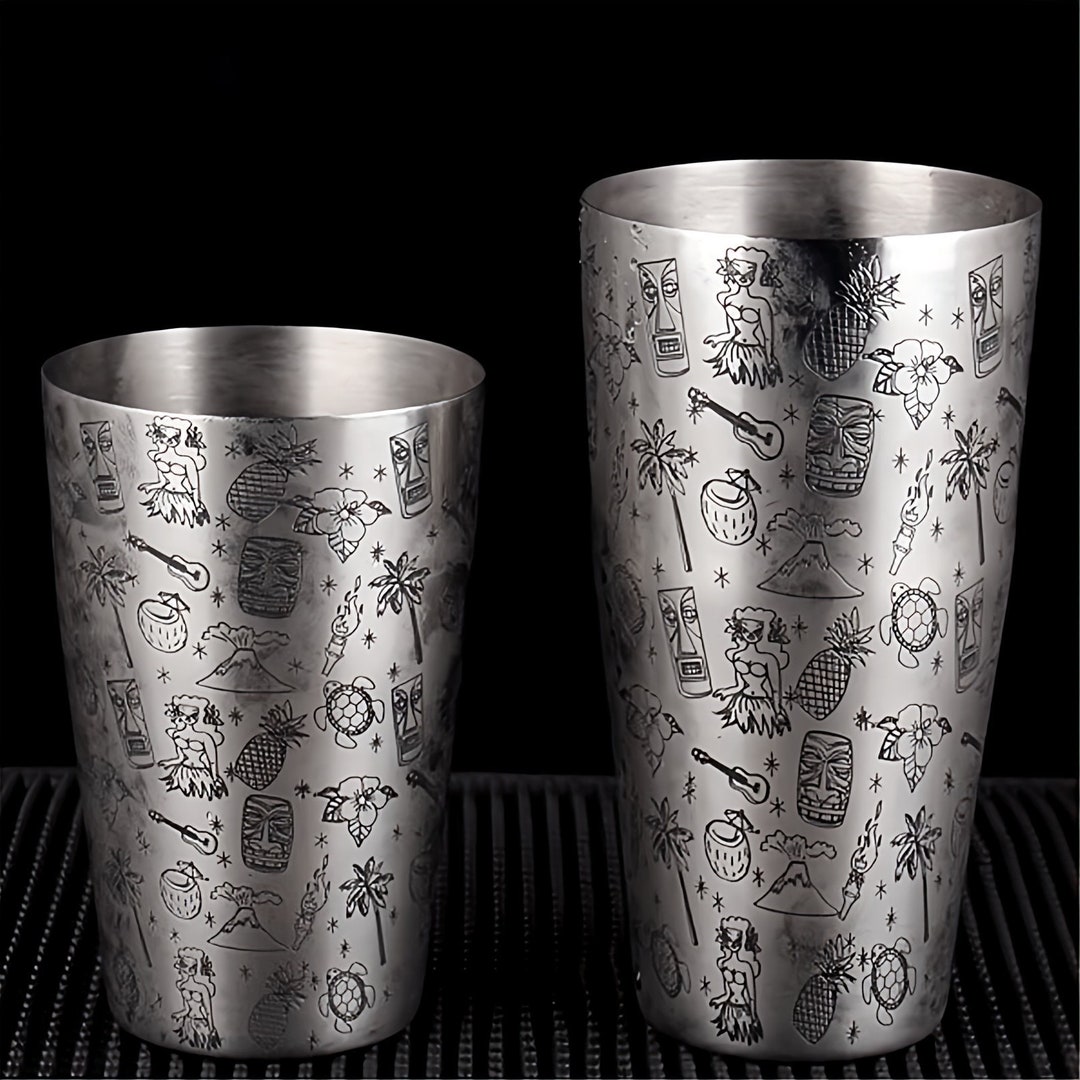 Boston Shaker Stainless Steel Tiki Motifs Hawaiian Mixology Bartender ...