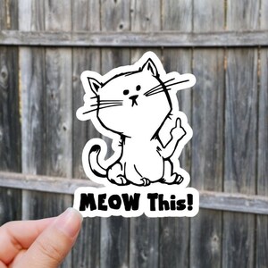 Cat With Middle Finger / Meow This Sticker Waterproof Glossy Vinyl ...