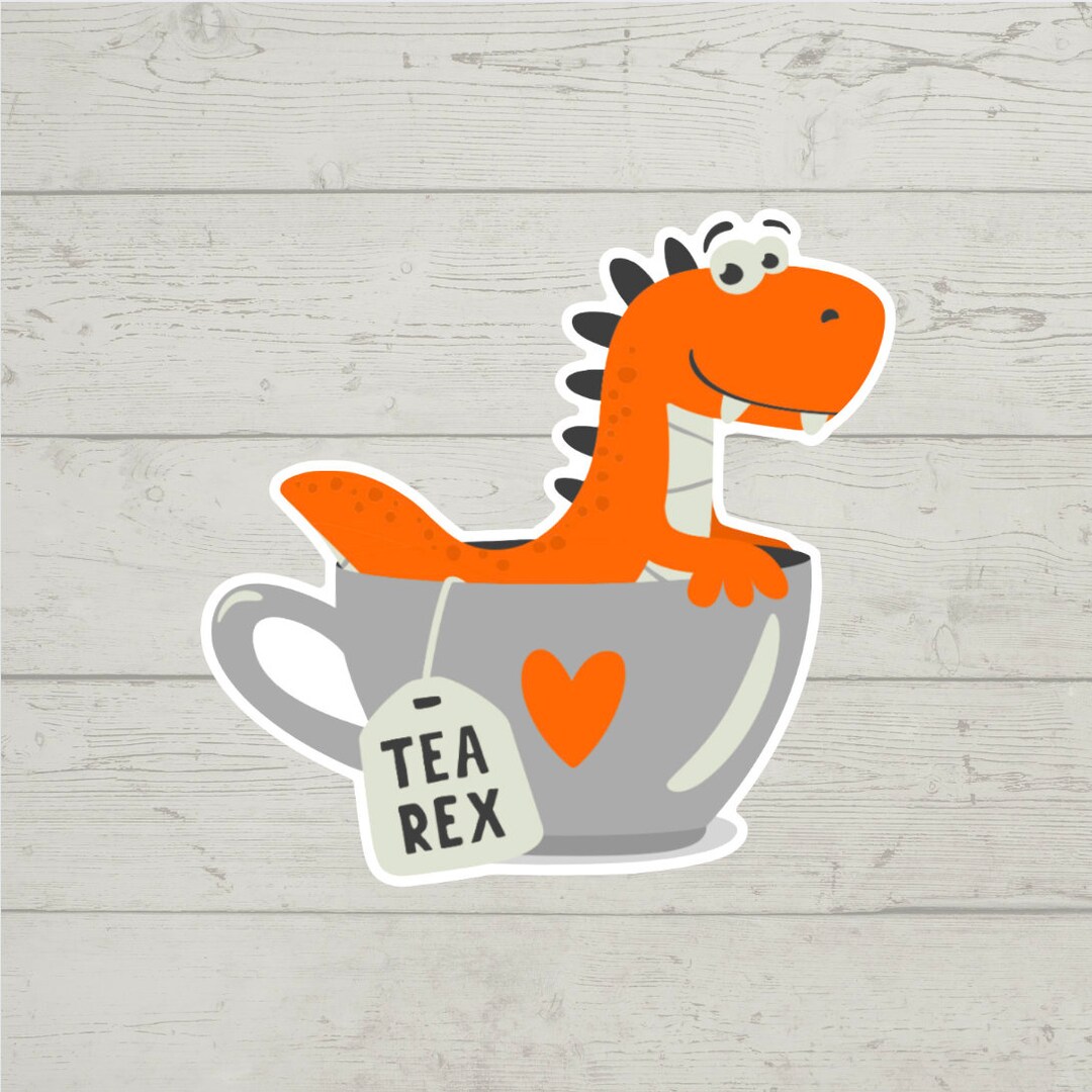 Tea Rex Sticker Waterproof Glossy Vinyl Sticker Cute Gift Tumbler ...