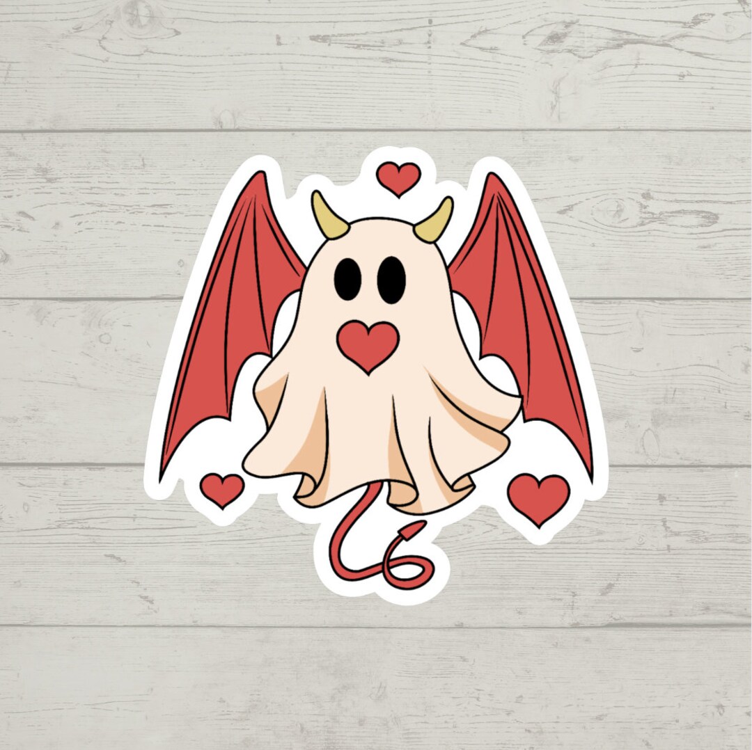 Ghost With Wings Sticker Valentines Day Bat Ghost Cupid Ghost ...