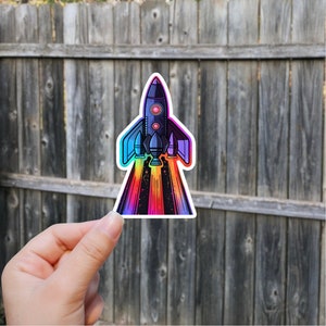 Space Ship Sticker Colorful Waterproof Glossy Vinyl Sticker Cute Gift ...