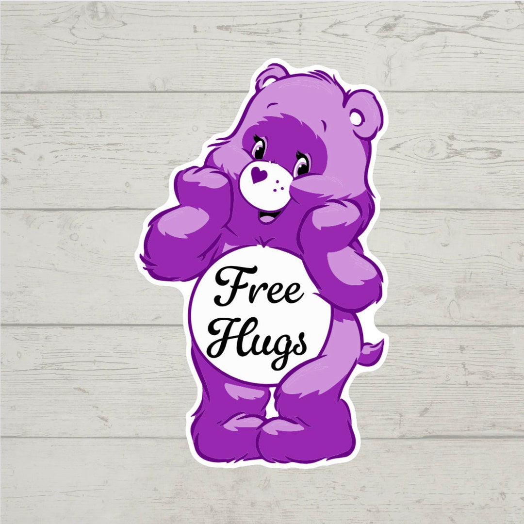 Free Hugs Care Bear Sticker Colorful Waterproof Glossy Vinyl Sticker ...