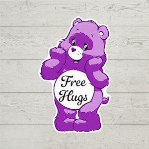 Free Hugs Care Bear Sticker Colorful Waterproof Glossy Vinyl Sticker ...