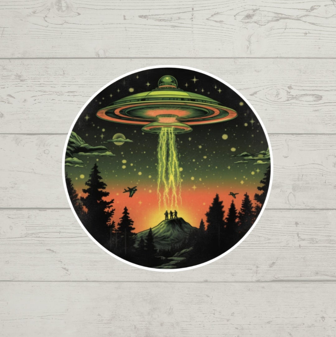 UFO Beaming up Sticker Waterproof Glossy Vinyl Sticker Cute Gift ...
