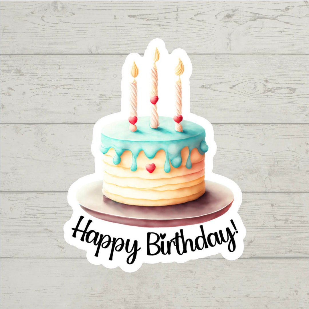 Happy Birthday Cake Sticker Colorful Waterproof Glossy Vinyl Sticker ...