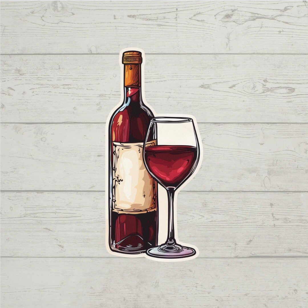 Glass of Wine Sticker Colorful Waterproof Glossy Vinyl Sticker Cute ...