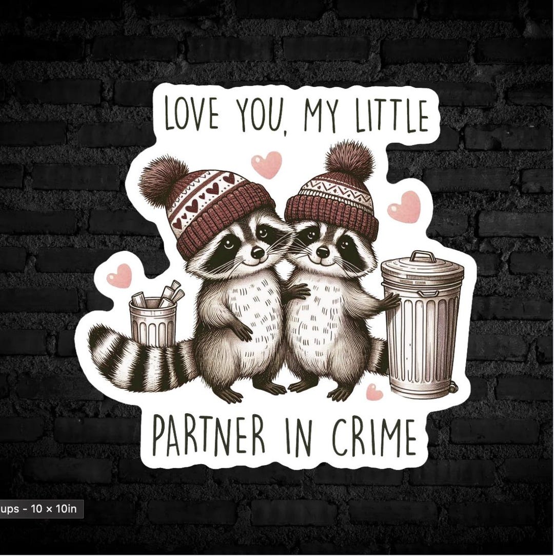 Raccoon Partner in Crime Sticker Colorful Waterproof Glossy Vinyl ...