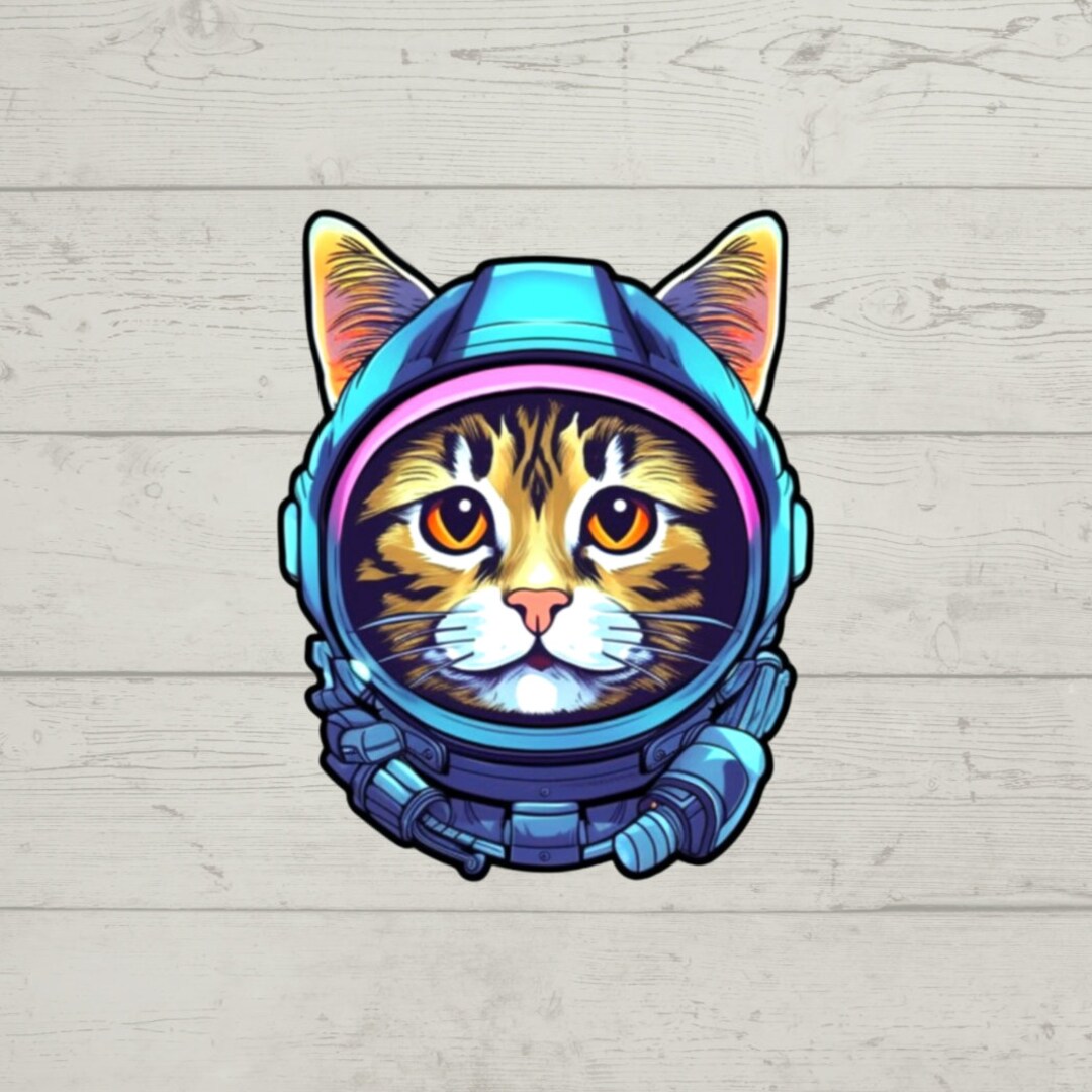 Cat Astronaut Sticker Space Kitty Waterproof Glossy Vinyl Sticker Cute ...