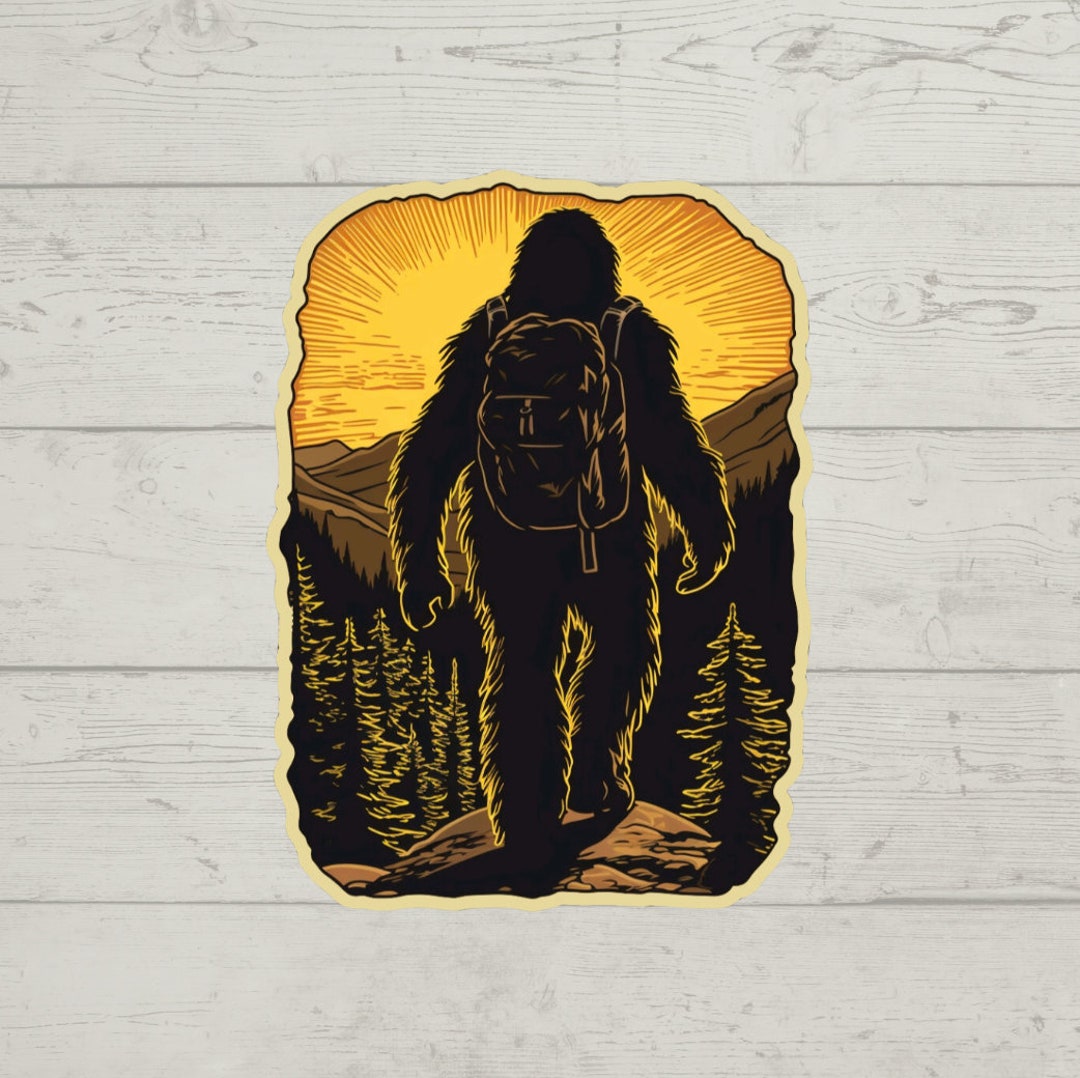 Bigfoot Hiking Sticker Sunset Waterproof Glossy Vinyl Sticker Cute Gift ...