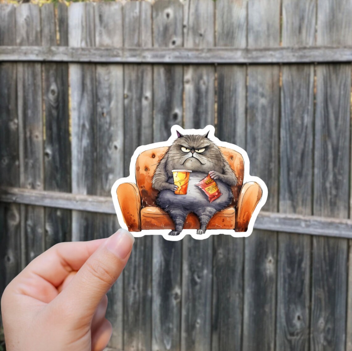 Grumpy Cat Sticker Couch Potato Colorful Waterproof Glossy Sticker Cute ...