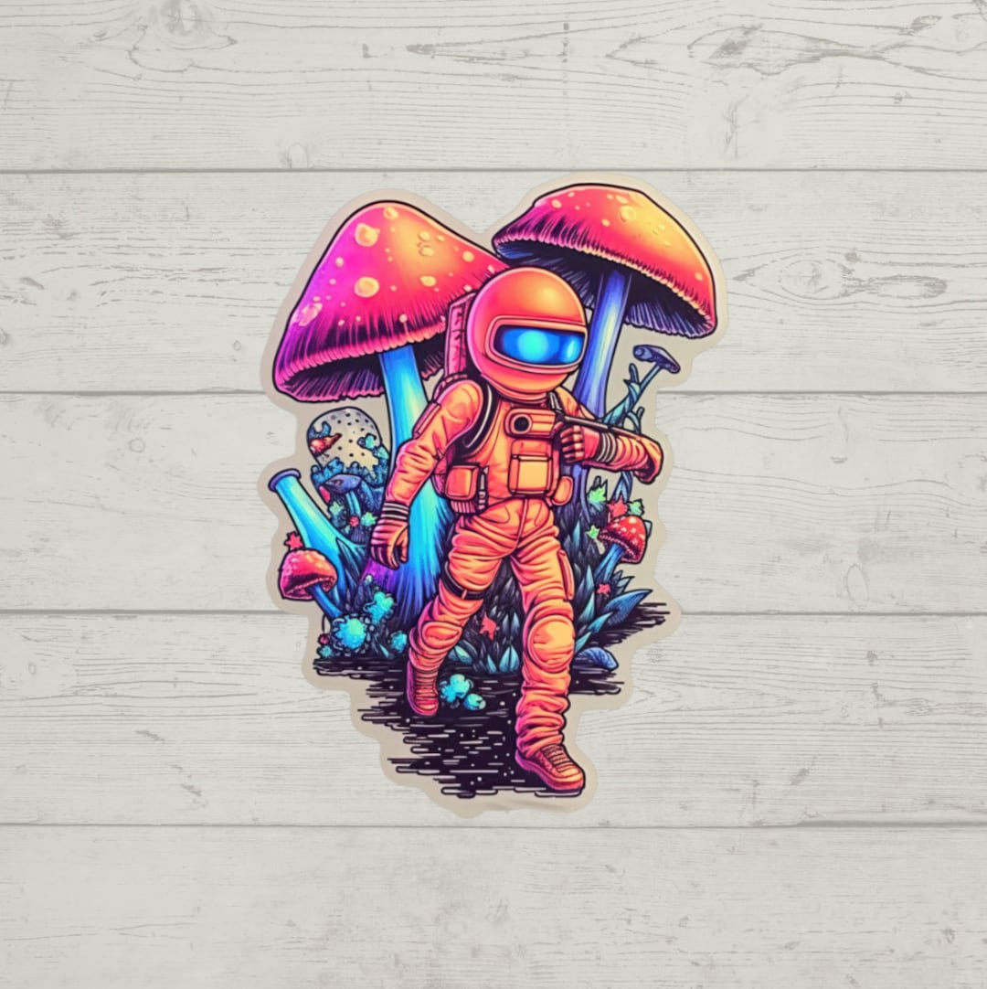 Space Suit With Mushrooms Sticker Colorful Waterproof Glossy Vinyl ...