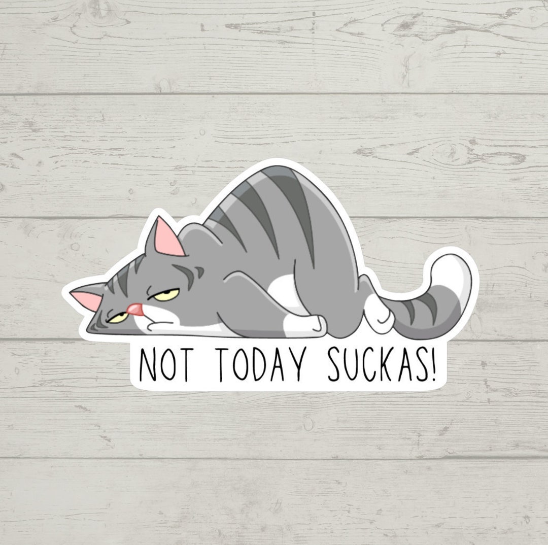 Not Today Suckas! Tired Cat Sticker Waterproof Glossy Vinyl Sticker ...