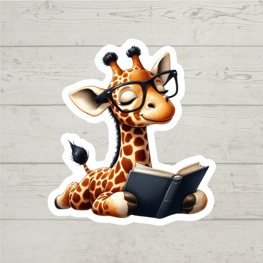Giraffe Reading Sticker Colorful Waterproof Glossy Vinyl Sticker Cute ...