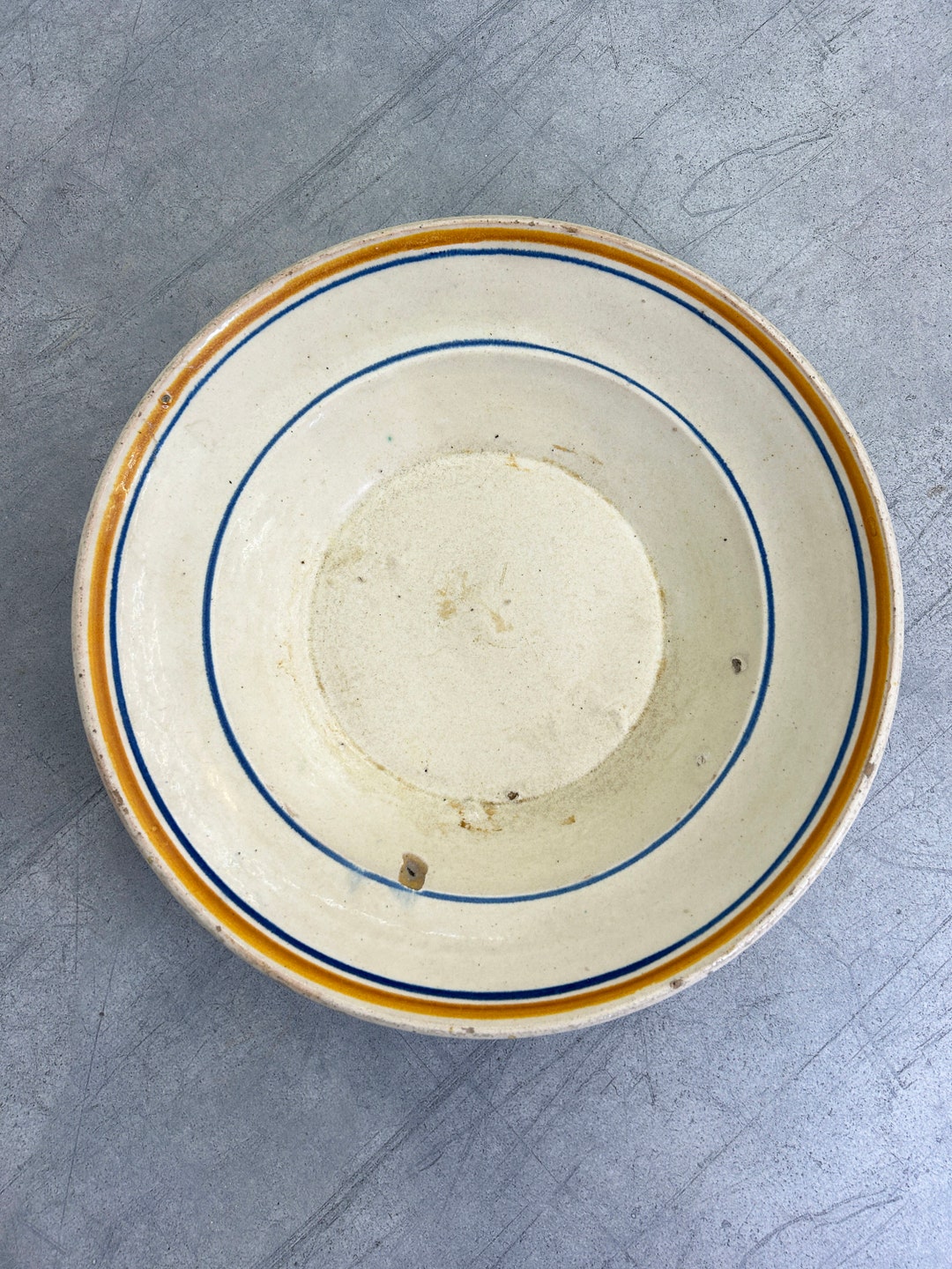 Large Antique Rustic Orange Stripe Plate - Etsy