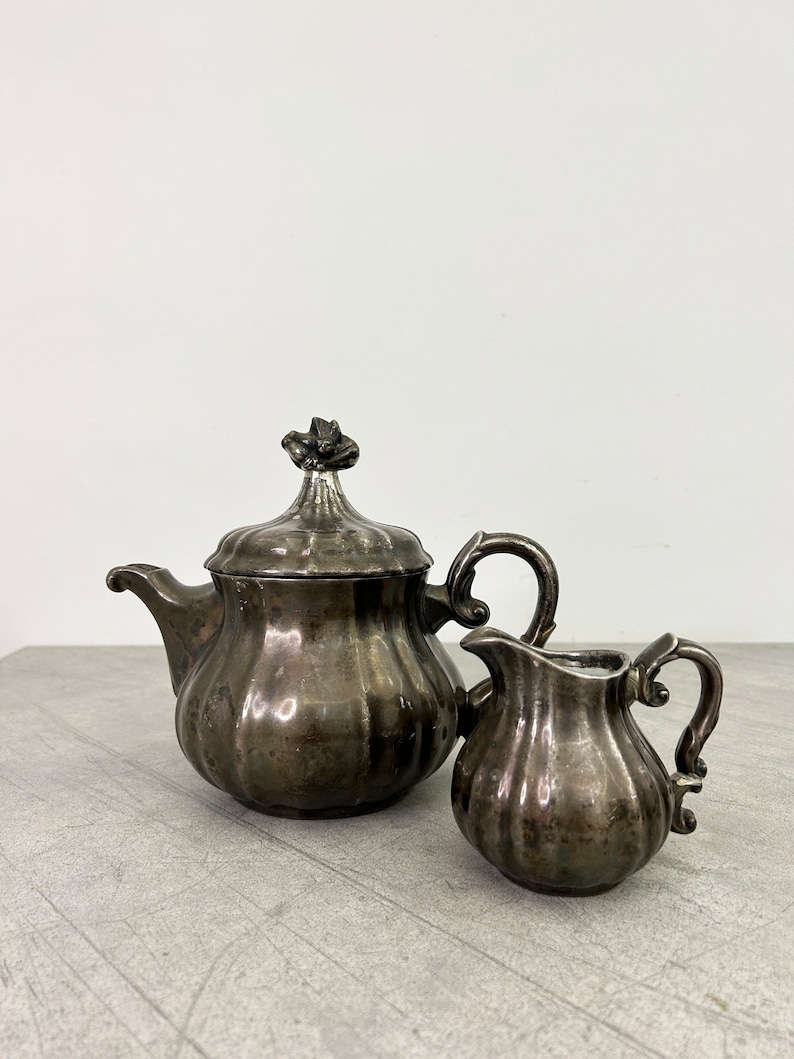 Antique Silver Coated Porcelain Tea Set - Etsy