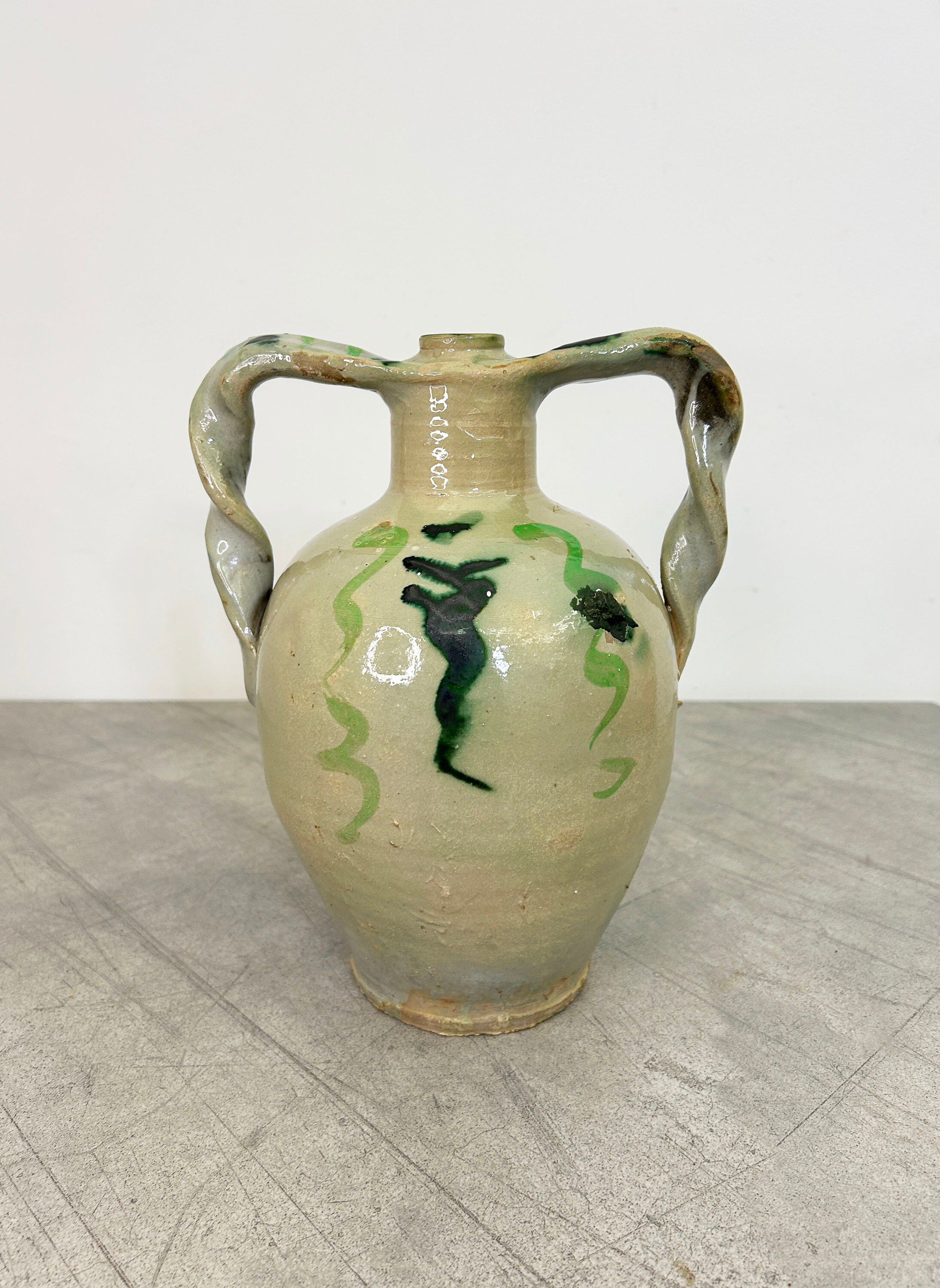 Antique Twisted Handle Green Amphora - Etsy